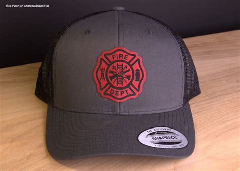 Firefighter Baseball Cap Trucker Style Hat Structured Leather Patch
