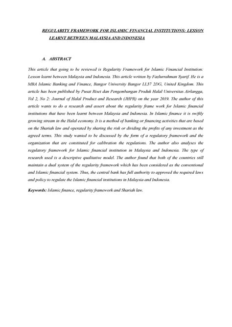 Regularity Framework Islamic Financial Institutions Ba119 Regularity