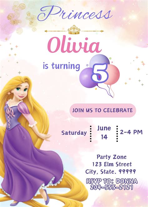 Tangled Rapunzel Birthday Party Invitation Template Rapunzel Birthda