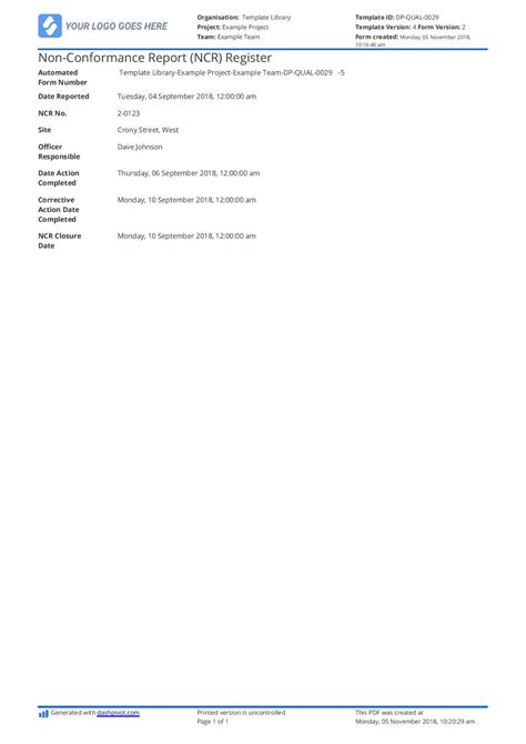 Non Conformance Report Log Template Excel Wssufoundation Non Conformance Report Log Template Excel Wssufoundation