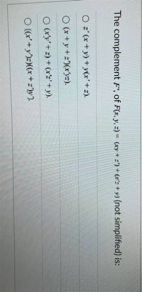 Solved The Complement F Of Fxyzxy Z