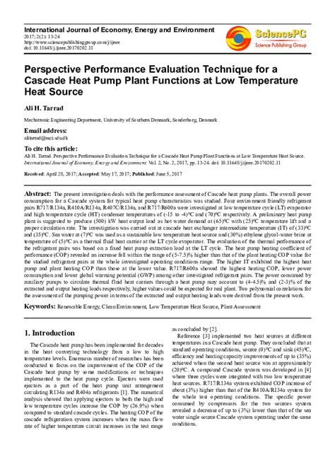 Pdf Perspective Performance Evaluation Technique For A Cascade Heat