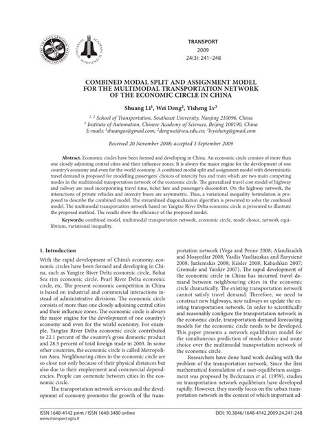 Pdf Combined Modal Split And Assignment Model For The Multimodal Transportation Network Of The