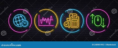 Time Zone Stock Analysis And Bill Accounting Minimal Line Icons For