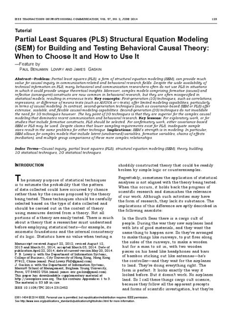 Partial Least Squares Paul Benjamin Lowry And James Gaskin Pdf Structural Equation Modeling