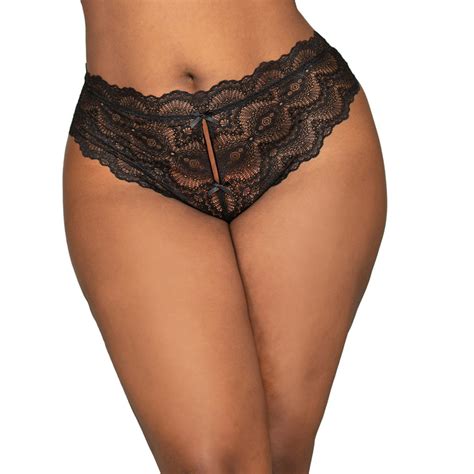 Dreamgirl Lace Tanga Open Crotch Panty And Elastic Open Back Detail Bl