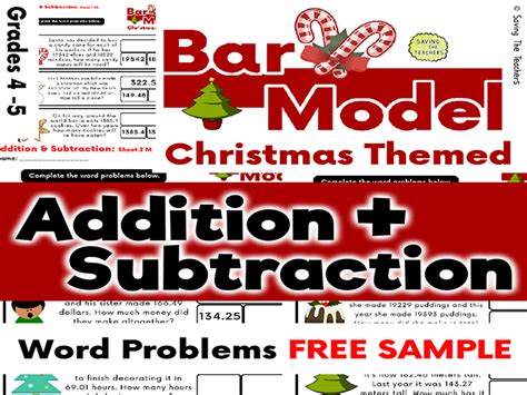 Free Sample Christmas Addition And Subtraction Bar Model Word Problems