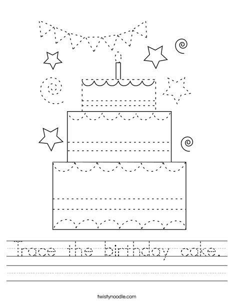 Trace The Birthday Cake Worksheet