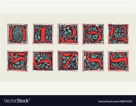 Numbers Set Of Medieval Gothic Initials Royalty Free Vector