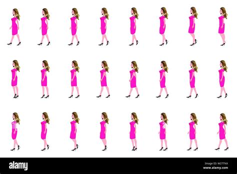 Blond Hair Girl Character Walk Cycle Animation Sequence Loop Animation