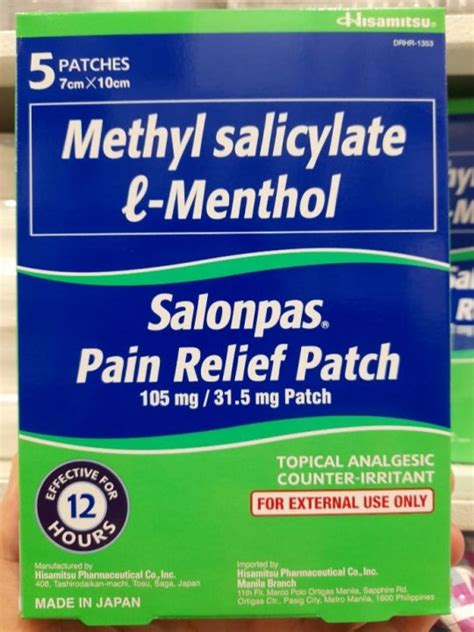 Salonpas Methyl Salicylate L Menthol Pain Relief Patch Topical