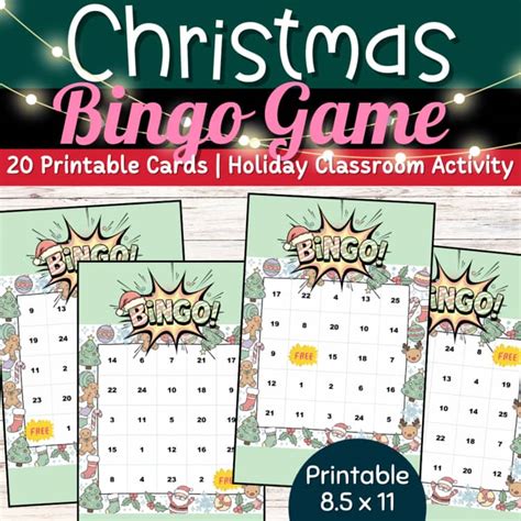 Christmas Bingo Game 20 Printable Cards Holiday Classroom Activity