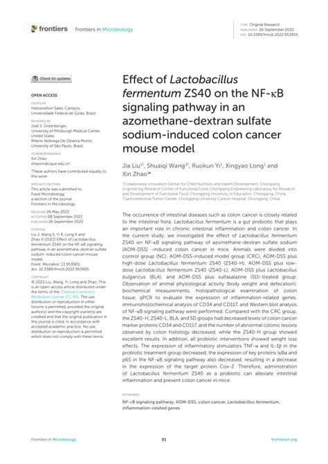 Pdf Effect Of Lactobacillus Fermentum Zs40 On The Nf κb Signaling