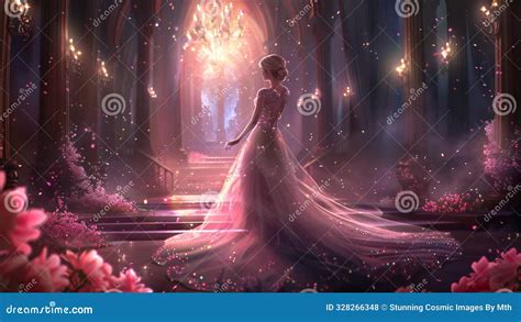 Fairytale Princess Or Queen In A Dreamy Flowy Glowing Pink Dress In An