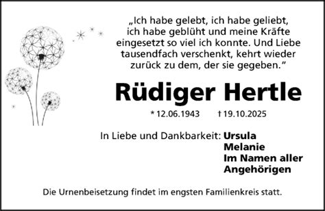 Traueranzeigen Von Rüdiger Hertle Trauer Nn De