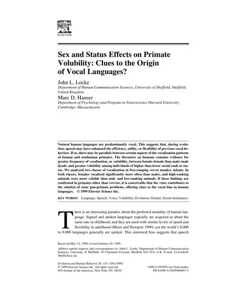 Pdf Sex And Status Effects On Primate Volubility