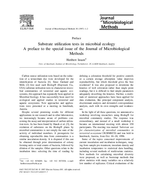 Pdf Substrate Utilization Tests In Microbial Ecology