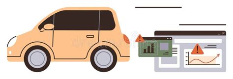 Car Facing Online System Errors Indicated By Pop Up Alerts And Graphs Stock Vector