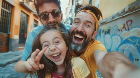Father Or Uncle Taking Selfie With Daughter Or Niece Suitable For