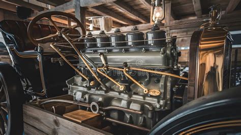 Timeless Power Engine Of A Classic Antique Vehicle Stock Illustration