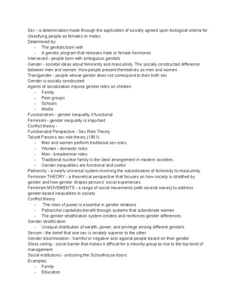 Soc Exam 4 Notes Sex A Determination Made Through The Application Of Socially Agreed Upon
