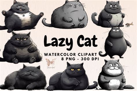 Lazy Cat Watercolor Cliparts Graphic By Blossom Clipart · Creative Fabrica