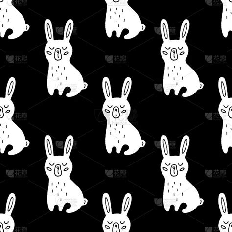 可爱的手绘兔子矢量无缝模式素材 花瓣网