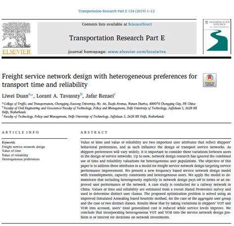 Our Latest Article Published In Transportation Research Part E 50
