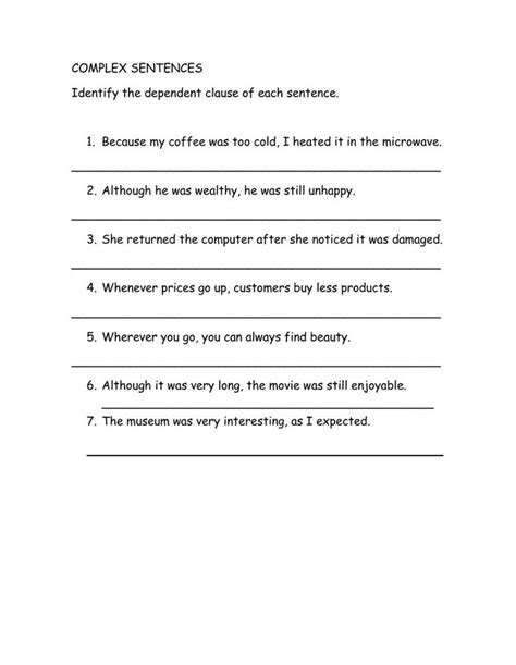 The Worksheet For Complex Sentences Is Shown In Black And White With Text