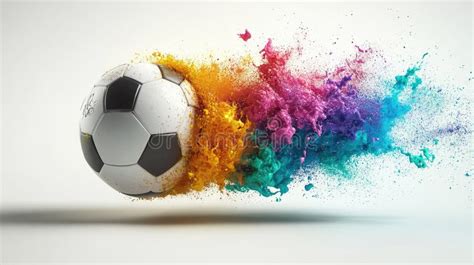 Soccer Ball Exploding With Vibrant Colors In Dynamic Motion Stock Image