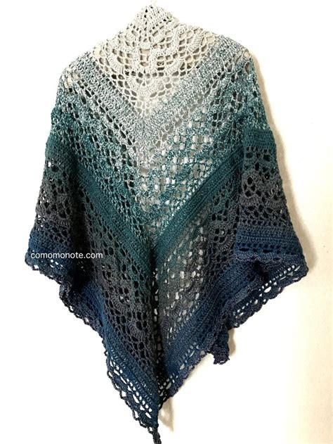 ボッベルコットンで編んだ三角ショールとその編み図：virus Shawl レースのショール ショール 編み 図