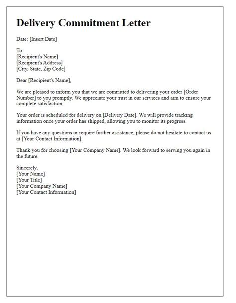 Letter Template For On Time Delivery Commitment Free Samples In Pdf