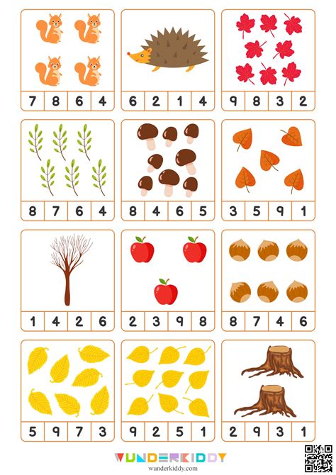 Printable Fall Theme Count And Clip Cards Math Game For Preschool