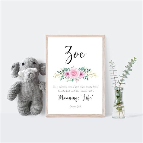 Zoe Name Meaning Pink Floral Digital Print Zoe Instant Etsy