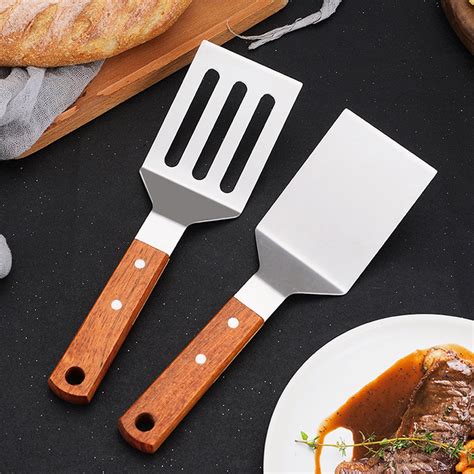 Homelife Stainless Steel Frying Spatula Set With Wooden Handle Heat
