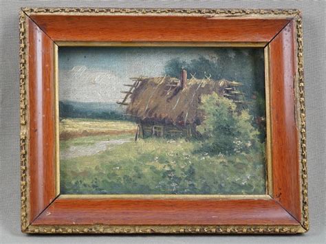 Картина в раме Неизвестный художник «Избушка картон масло 13 ×