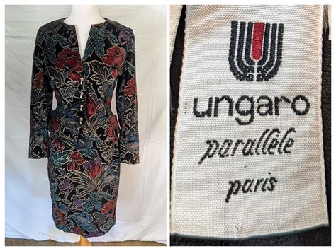 80s Ungaro Black Velvet Floral Suit M 8 10 Runway Glam Blazer Skirt