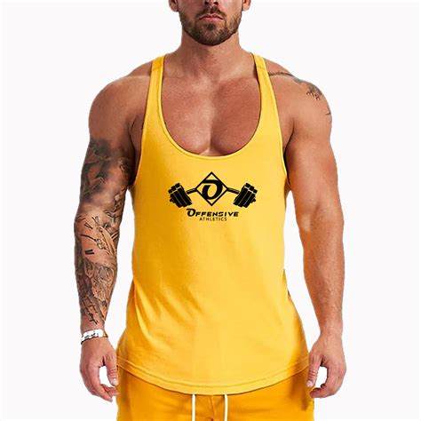Mens Bodybuilding Stringer Tank Tops Y Back Gym Fitness Offensive