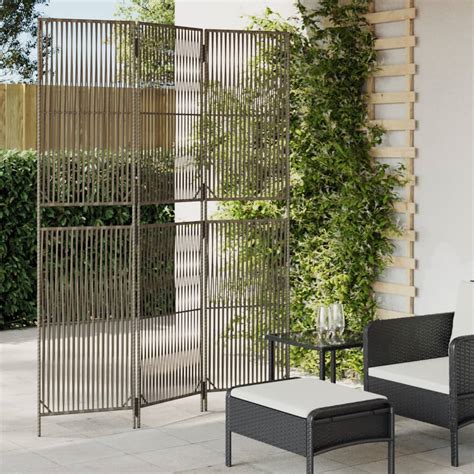 Divisorio Per Ambienti A 3 Pannelli Grigio In Polyrattan 365390