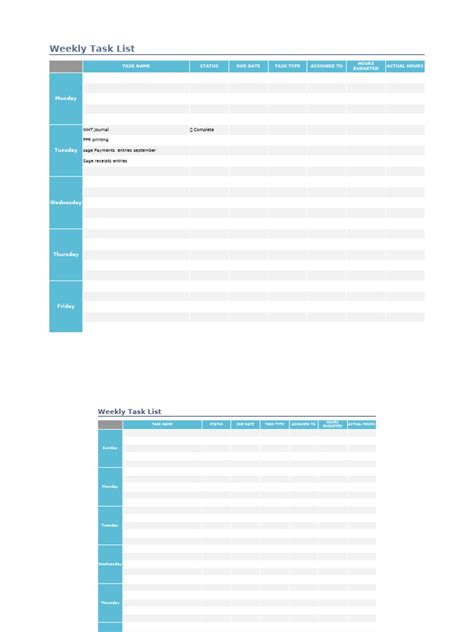 Task Tracker Template Week Pdf
