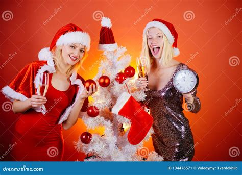 Smiling Girls In Santa Clause Costume Christmas Best Friends Girl