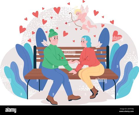 Boy And Girl Falling In Love 2d Vector Web Banner Poster Stock Vector