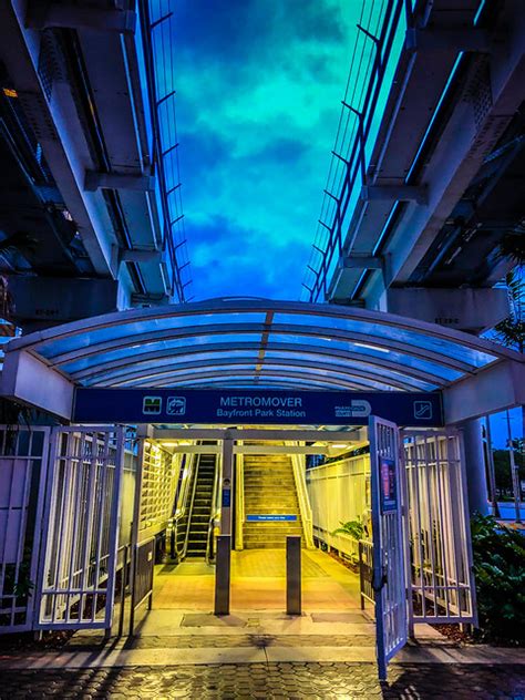 Metromover Bayfront Park Station At Night Miami Fl A Photo On