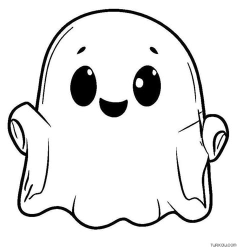 Cute Smile Ghost Coloring Page Turkau