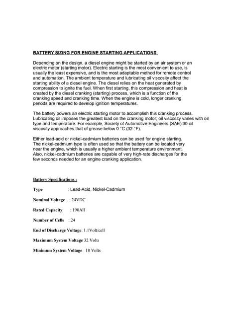 Battery Specifications And Calculation Pdf