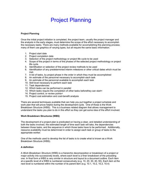 Project Planning Wbs And Pert Charts