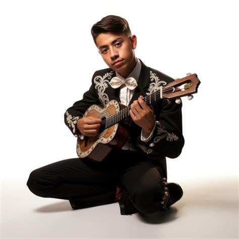 Adolescente Mexicano Rasgando El Ukelele En Traje De Mariachi Foto Premium