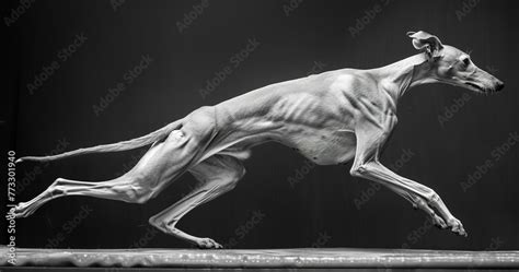 Greyhound In A Sleek Running Pose Muscles Defined Capturing The