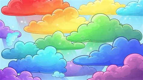 Colorful Clouds Cartoon Illustration Rainbow Sky Background Stock