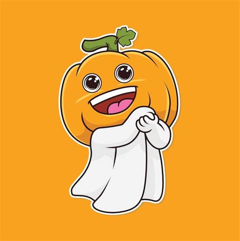 Premium Vector Cute Orange Ghost Pumpkin Halloween 1